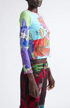 CHOPOVA LOWENA Graphic Jersey Long Sleeve Top - Red Multi