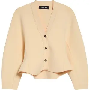 ASHLYN Henry Asymmetric Ruffle Cardigan - Cream