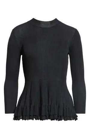 ASHLYN Garrett Peplum Ruffle Hem Mock Neck Top - Black