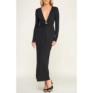 SOCIALITE Buckle Detail V-neck Midi Dress - Black