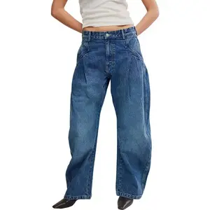 Free People Golden Hour Low Rise Wide Leg Jeans - Deacon Blue