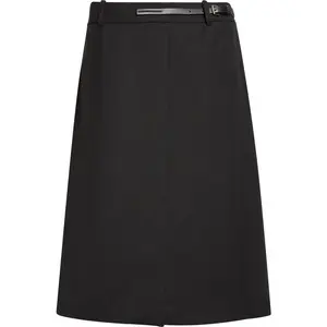 Helmut Lang Belted Wool Gabardine Midi Skirt - Black