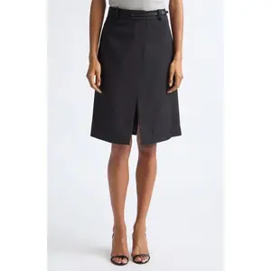 Helmut Lang Belted Wool Gabardine Midi Skirt - Black