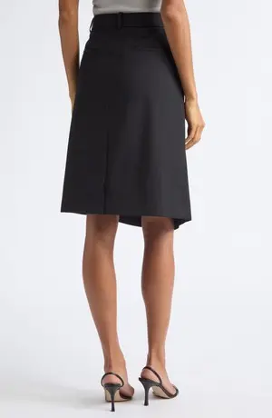 Helmut Lang Belted Wool Gabardine Midi Skirt