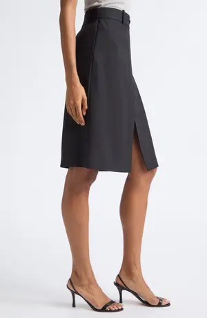 Helmut Lang Belted Wool Gabardine Midi Skirt