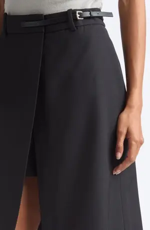 Helmut Lang Belted Wool Gabardine Midi Skirt