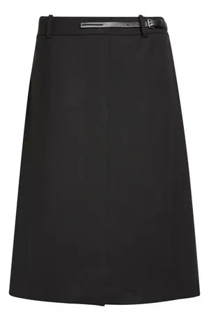 Helmut Lang Belted Wool Gabardine Midi Skirt