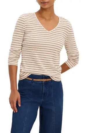 NIC+ZOE Striped V Neck T-shirt - Cream Multi