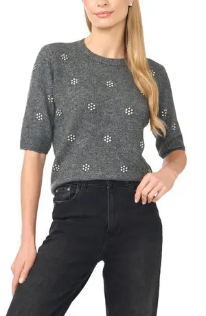 CECE DUPRAZ Jewel Elbow Sleeve Sweater - Medium Heather Grey