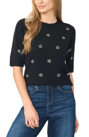 CECE DUPRAZ Jewel Elbow Sleeve Sweater Rich Black