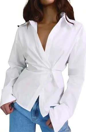 BAYSE Tilda Pleated Cotton Blend Shirt - White