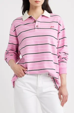 DAMSON MADDER Remie Long Sleeve Striped Rugby Shirt - Pink