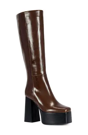 AZALEA WANG Augustine Knee High Faux Leather Boot - Chocolate