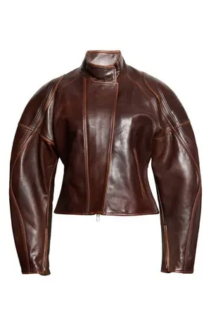 Helmut Lang Glossy Leather Jacket - Saddle