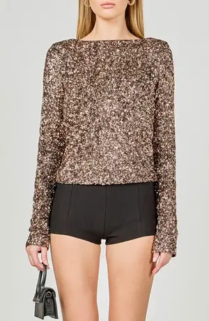 Endless Rose Sequined Long Sleeve Fitted Top - Bronze