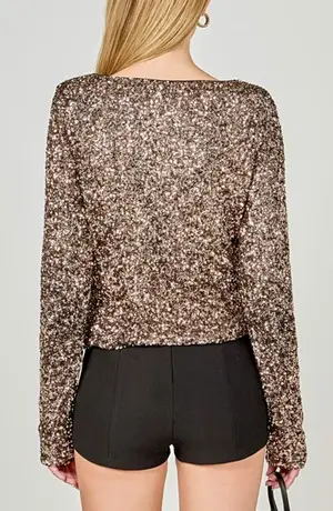 Endless Rose Sequined Long Sleeve Fitted Top