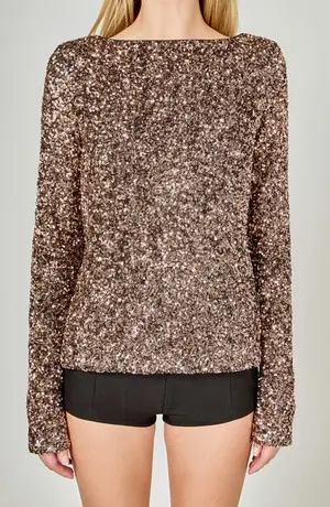 Endless Rose Sequined Long Sleeve Fitted Top