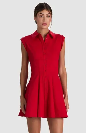 Alice + Olivia Paneled Corset Fit And Flare Mini Shirtdress - Hibiscus