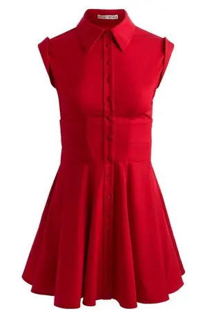 Alice + Olivia Paneled Corset Fit And Flare Mini Shirtdress - Hibiscus