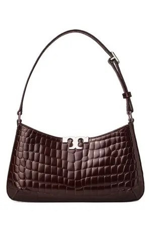Tory Burch Slim Eleanor Croc Embossed Leather Shoulder Bag