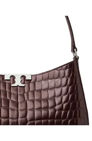 Tory Burch Slim Eleanor Croc Embossed Leather Shoulder Bag