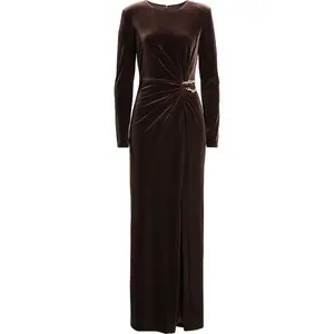 Eliza J Ruched Long Sleeve Velvet Gown