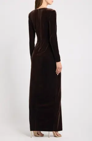 Eliza J Long Sleeve Ruched Velvet Gown