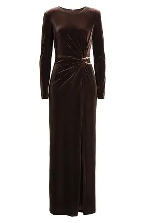 Eliza J Long Sleeve Ruched Velvet Gown