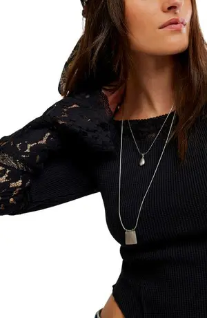 Free People Intimately Fp Amber Lace Cuff Waffle Knit Top - Black