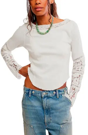 Free People Intimately Fp Amber Lace Cuff Waffle Knit Top