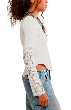 Free People Intimately Fp Amber Lace Cuff Waffle Knit Top
