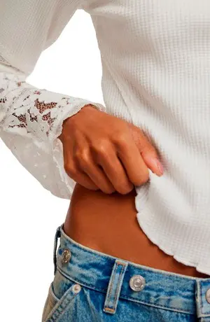 Free People Intimately Fp Amber Lace Cuff Waffle Knit Top