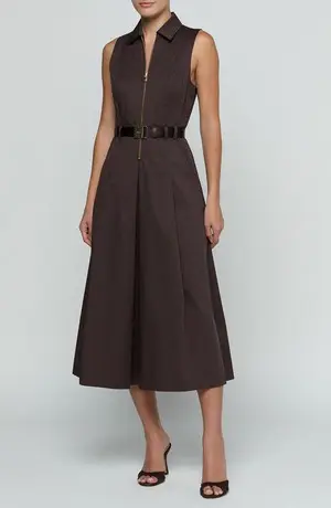 L'Agence Kolton Sleeveless Zip Front Midi Dress With Belt - Dark Java