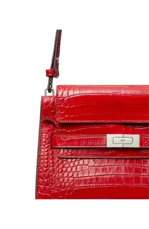Tory Burch Lee Radziwill Croc Embossed Leather Shoulder Bag