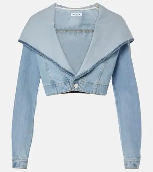 Alaïa Cropped Denim Jacket With Hood - Blue