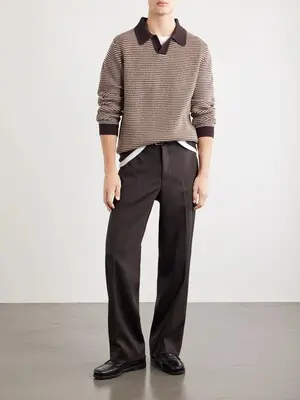 LARDINI Striped Camp-collar Wool And Cashmere Blend Sweater