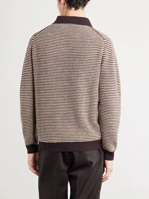 LARDINI Striped Camp-collar Wool And Cashmere Blend Sweater