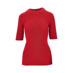 Prada Ribbed Wool Short-sleeved Crewneck Sweater - Red