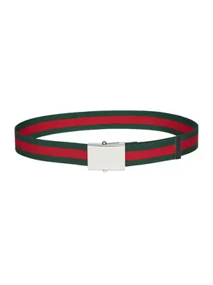 Gucci Belt With Web Ribbon And Rectangular Buckle