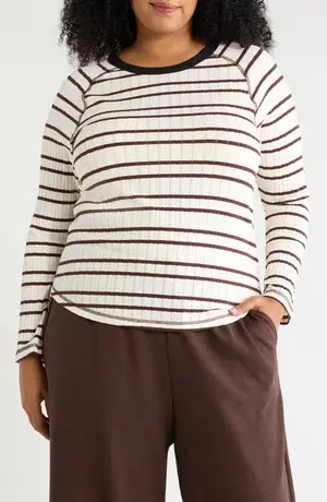 Wit & Wisdom Ringer Rib Top - Ecru/black