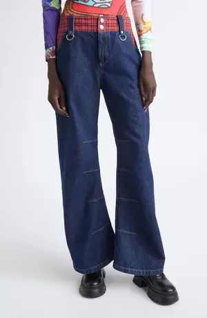 CHOPOVA LOWENA Chopova Lowena High Waist Plaid Wide Leg Jeans
