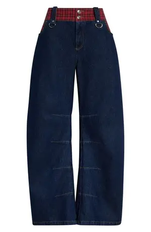 CHOPOVA LOWENA High Waist Plaid Wide Leg Jeans