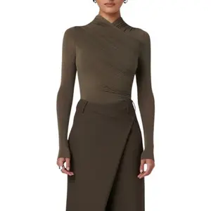 BAYSE Amrita Ruched Long Sleeve Bodysuit Mink