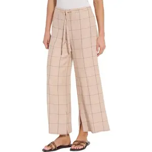 Lyssé Nixie Check Drawstring Wide Leg Linen Blend Pants - Isla Check