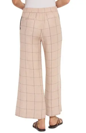 Lyssé Nixie Check Drawstring Wide Leg Linen Blend Pants