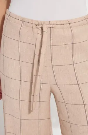 Lyssé Nixie Check Drawstring Wide Leg Linen Blend Pants