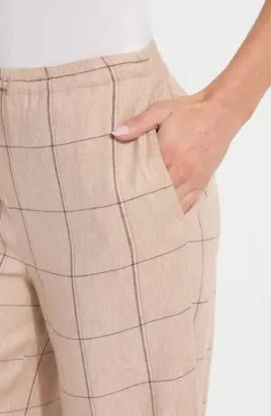 Lyssé Nixie Check Drawstring Wide Leg Linen Blend Pants