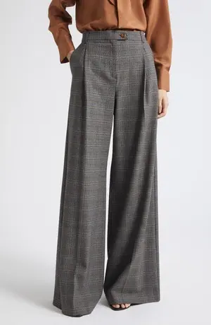 Marella High Waist Wide Leg Pants - Grey Check