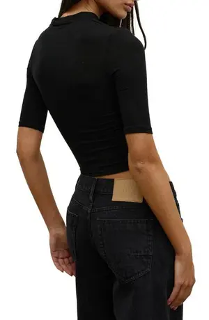 BAYSE Amrita Asymmetrical Ruched Mock Neck Top - Shadow