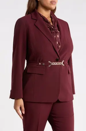 Anne Klein Single-breasted Notched Lapel Blazer With Chain Detail Belt - Barolo